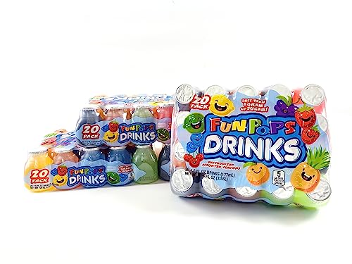 Fun Pops Kids Juice Drink Variety Pack, 6-Ounce 20-Pack, Less Than 1gm Sugar, Flavors Kids Love