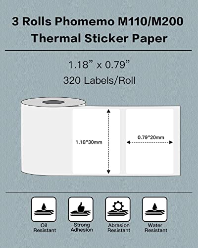 Phomemo M110 Bluetooth Label Maker with 3 Rolls 1.18" x 0.79" (30x20mm),Bluetooth Thermal Label Maker Printer for Clothing, Jewelry, Retail, Mailing, Barcode, Compatible with Android & iOS System