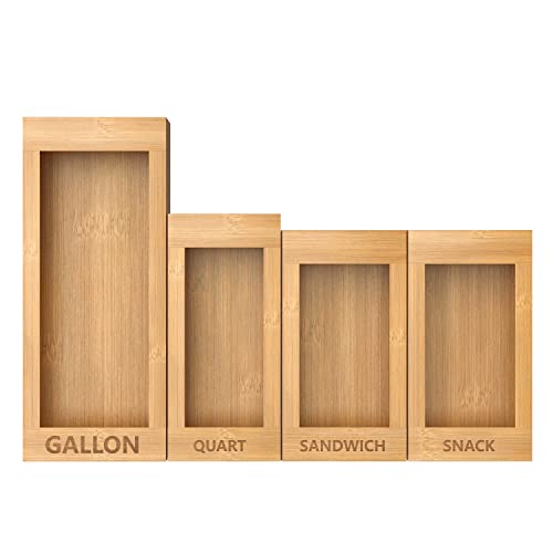 Migarndy Ziplock Bag Storage Organizer, Moso Bamboo Ziplock Bag Organizer for Drawer, Suitable for Gallon, Quart, Sandwich, Snack, Slider Bags, Compatible with Ziploc, Solimo, Glad, Hefty (Bamboo)
