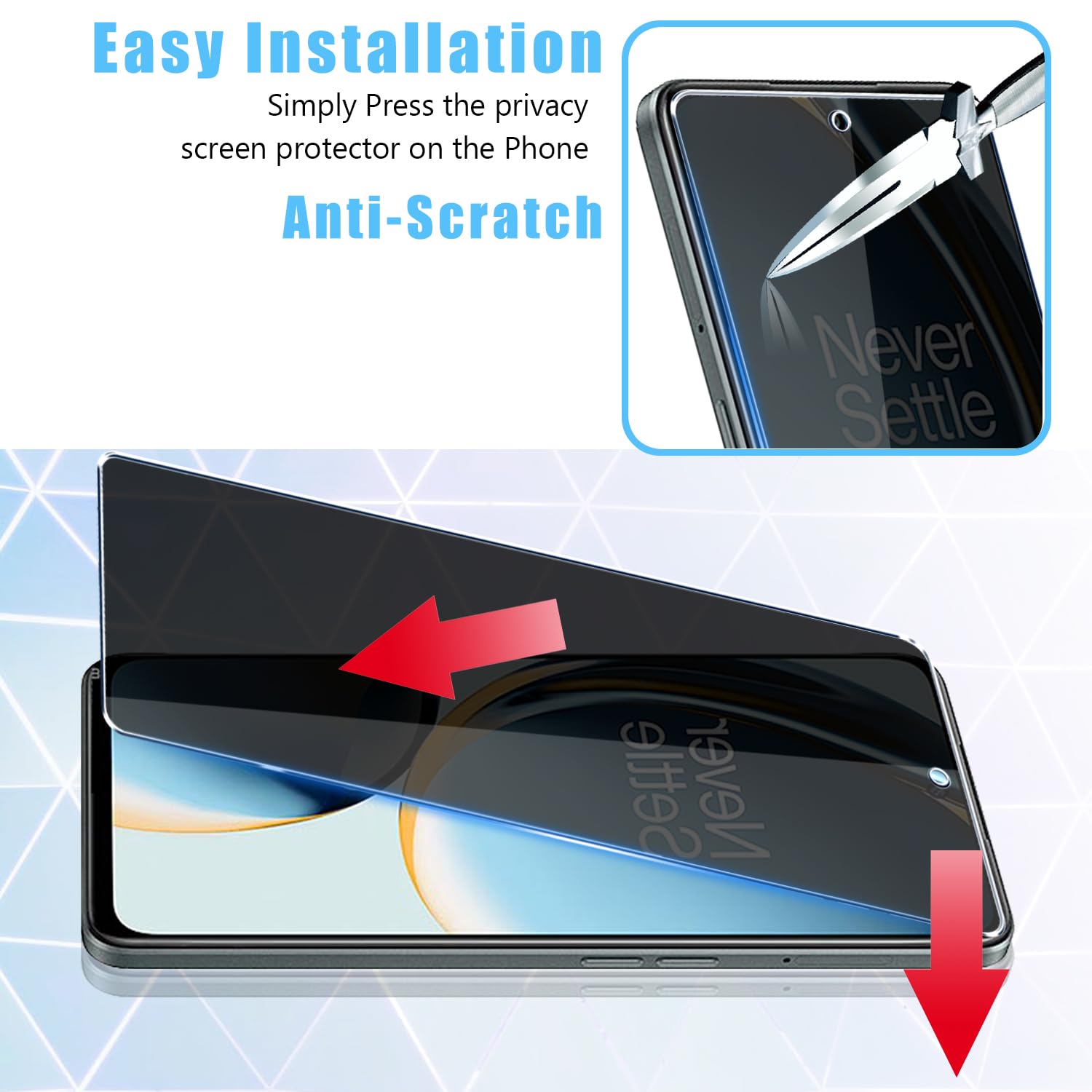 Anbzsign For OnePlus Nord N30 5G / Nord CE 3 Lite (2023) With [2 Pack] Camera Lens Protector and [2 Pack] Privacy Screen Protector, Anti-Spy 9H Hardness Tempered Glass.
