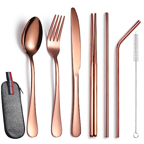 7 Piece Stainless Steel Portable Tableware Set Knife Fork Spoon Chopsticks Straw And Brush Products Travel Cutlery Set