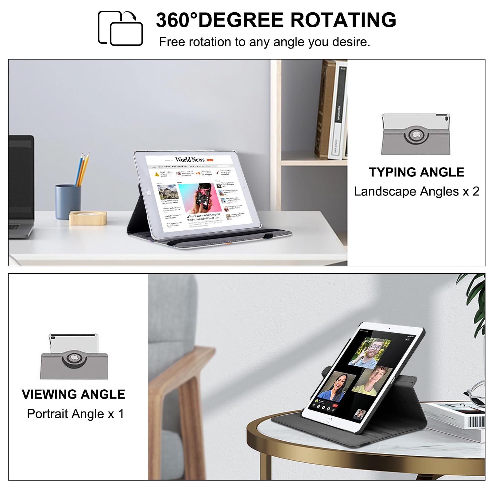 Rouceyxin New iPad 9.7 2018 2017 / iPad Air 2 Case - 360 Degree Rotating Stand Protective Cover with Auto Sleep Wake for iPad 9.7 inch (6th Gen, 5th Gen) / iPad Air 2/ iPad Air (Green Marble)