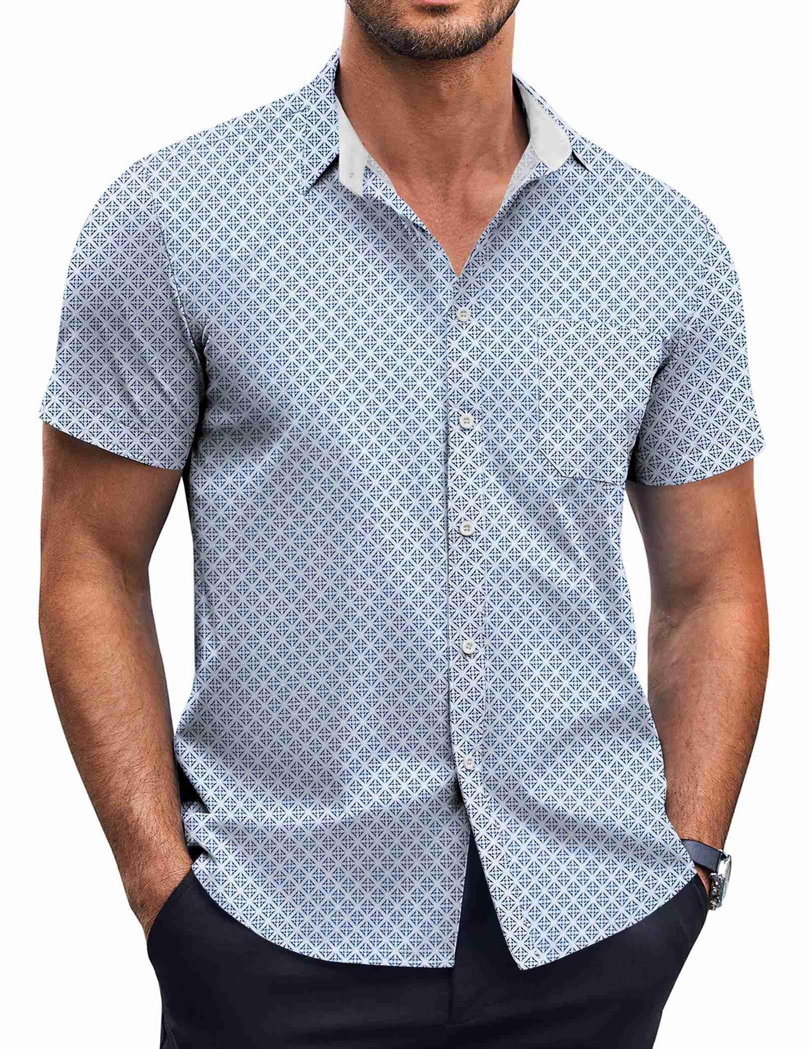 COOFANDY Men's Short Sleeve Dress Shirts Wrinkle Free Polka Dot Print Shirt Casual Button Down Shirts with Pocket
