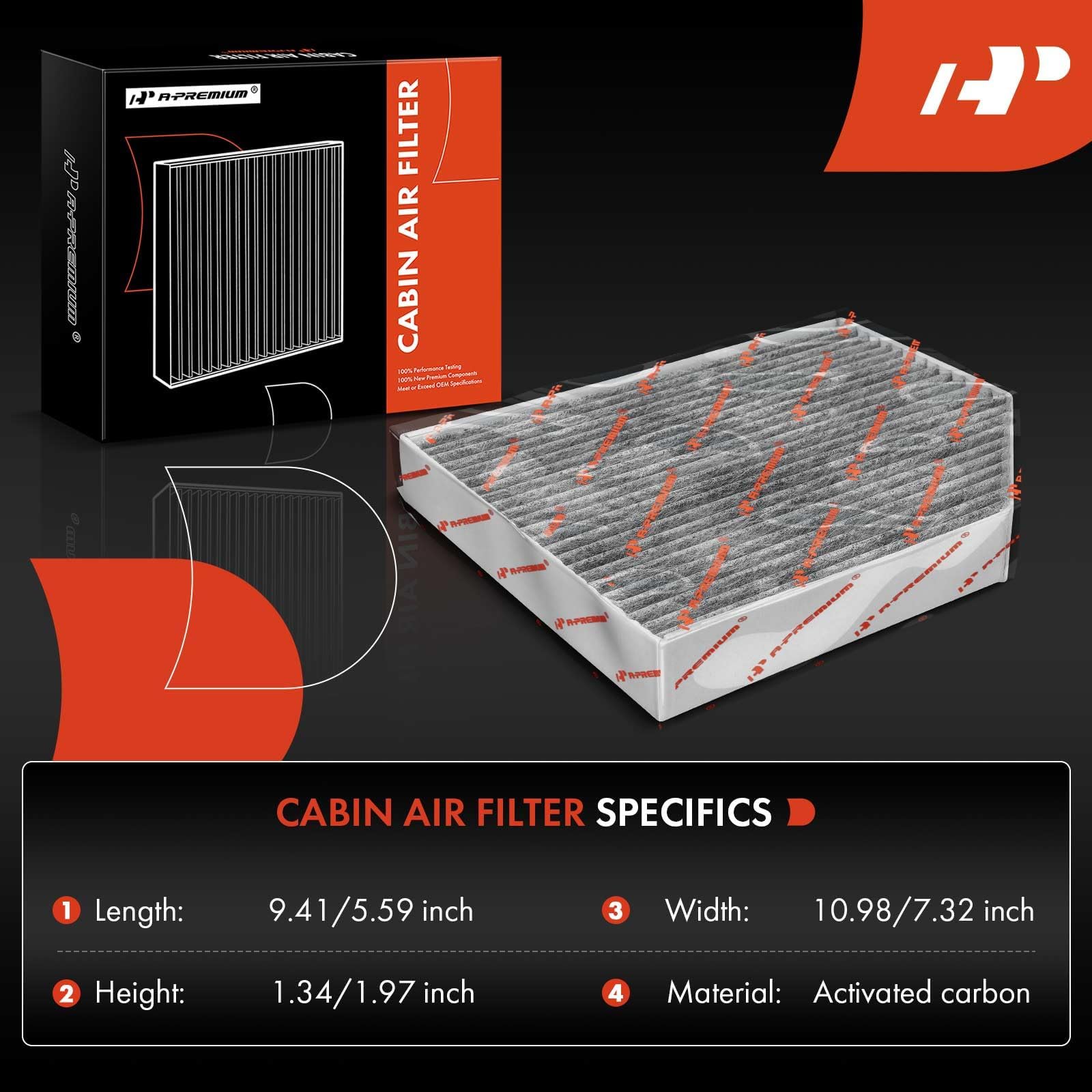 A-Premium Cabin Air Filter with Activated Carbon Compatible with Audi Q5 2009-2017, A4 Quattro 2009-2016, A5 Quattro 2008-2017, A4 2009-2016, S5 2008-2018, S4 2010-2016 & Porsche Macan 2015-2018