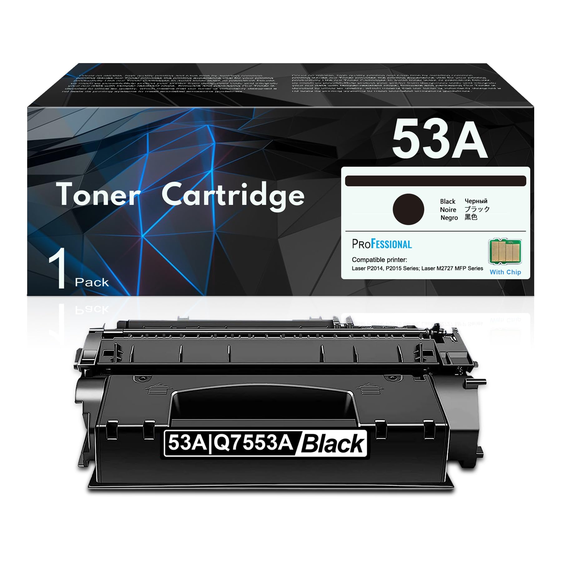 (with Chip) 53A Black Toner Cartridge Q7553A 1-Pack: 53A Toner Cartridge Replacement for HP 53A 53X Q7553X Works with Laser P2014, P2014n; Laser P2015, P2015d, P2015dn, P2015x; Laser M2727nf Printer