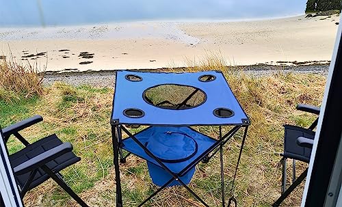 Eternal Living Collapsible Folding Camping Table with Insulated Cooler, Cup Holder, Mesh Food Basket & Travel Bag, Blue