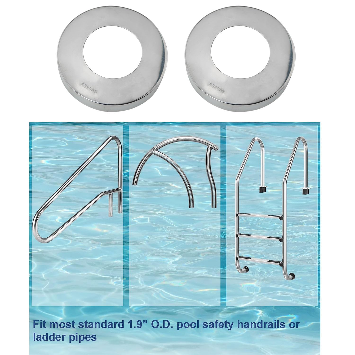 DGBRSM 2pcs Stainless Steel Pool Ladder Rings for 1.9" Inground Pool & Spa Ladder Handrail Tubing