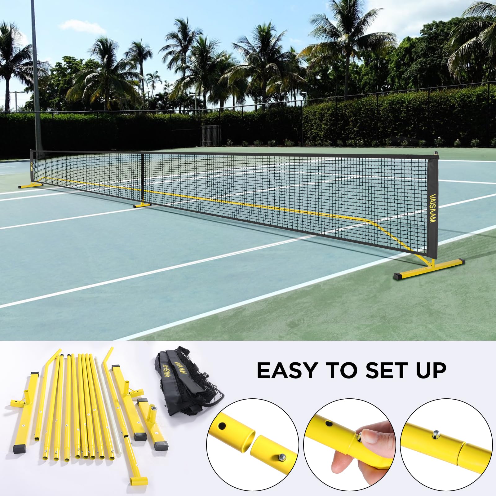 5.0 Upgraded Portable Pickleball Net System 22FT Full Court Official Regulation Size Pickle Ball Nets Indoor & Outdoor with Court Line Marker & Carrying Bag