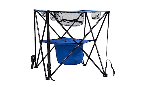 Eternal Living Collapsible Folding Camping Table with Insulated Cooler, Cup Holder, Mesh Food Basket & Travel Bag, Blue