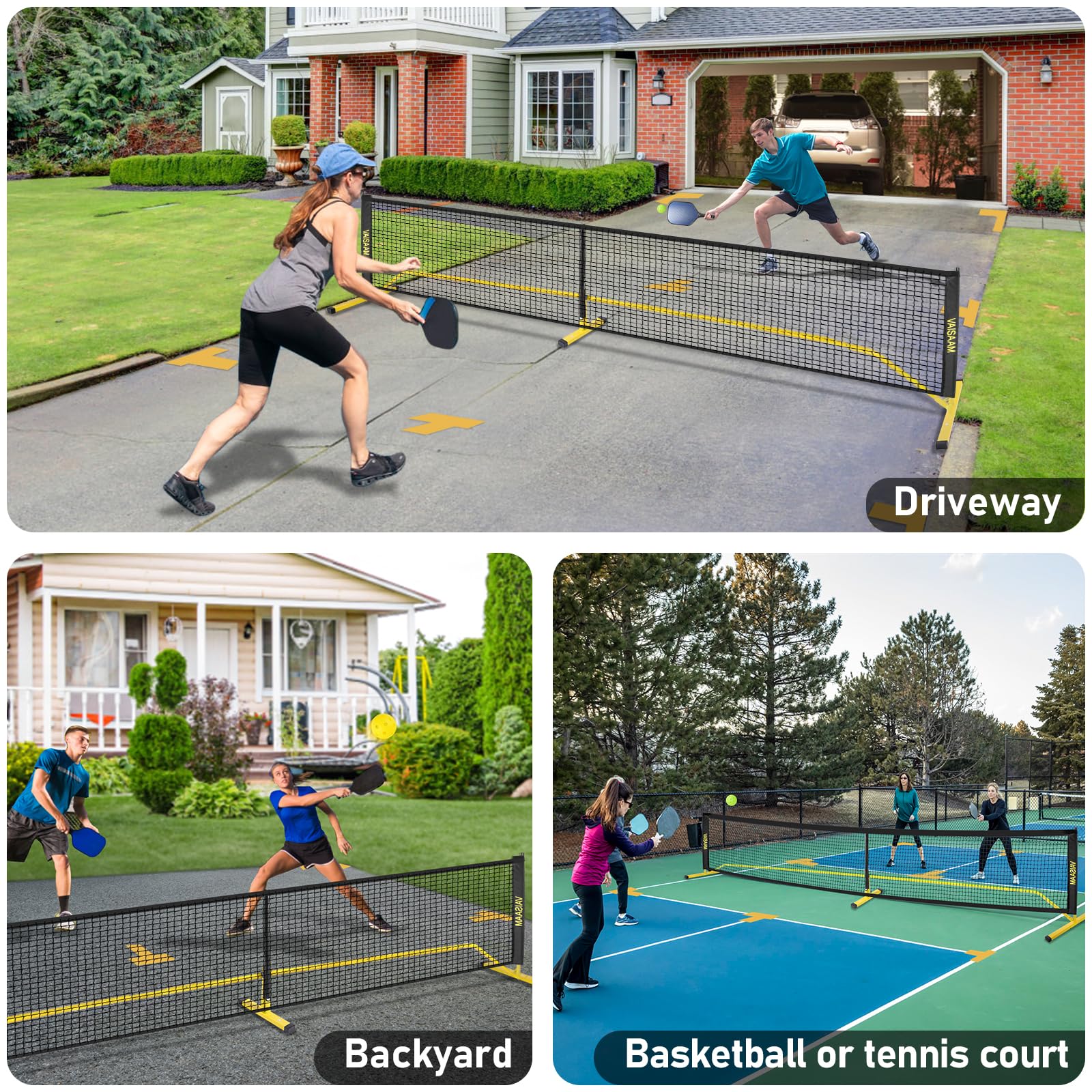 5.0 Upgraded Portable Pickleball Net System 22FT Full Court Official Regulation Size Pickle Ball Nets Indoor & Outdoor with Court Line Marker & Carrying Bag