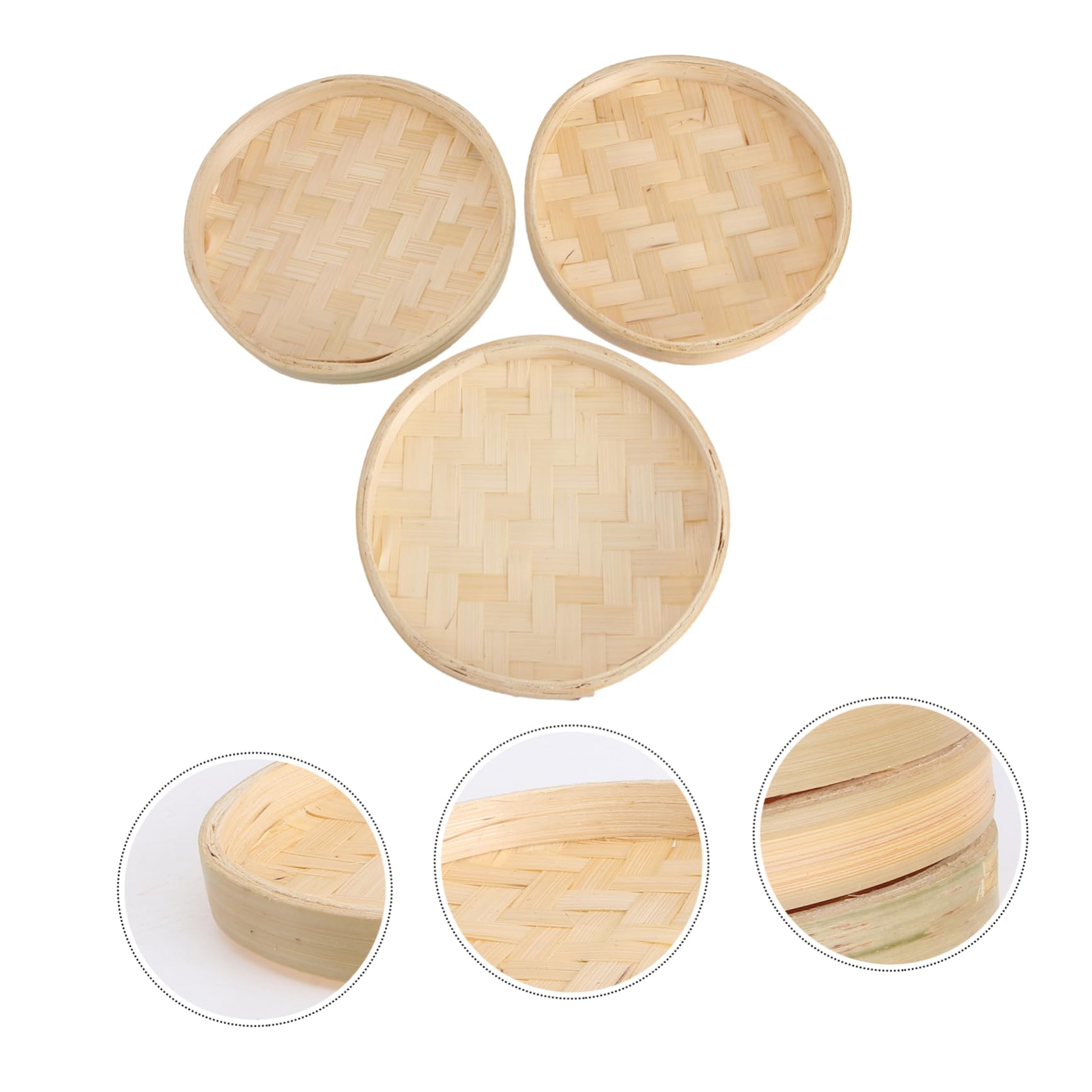 JEWEDECO Desk Topper 3pcs Bamboo Dustpan Wicker Bamboo Sieve Tablescape Decor