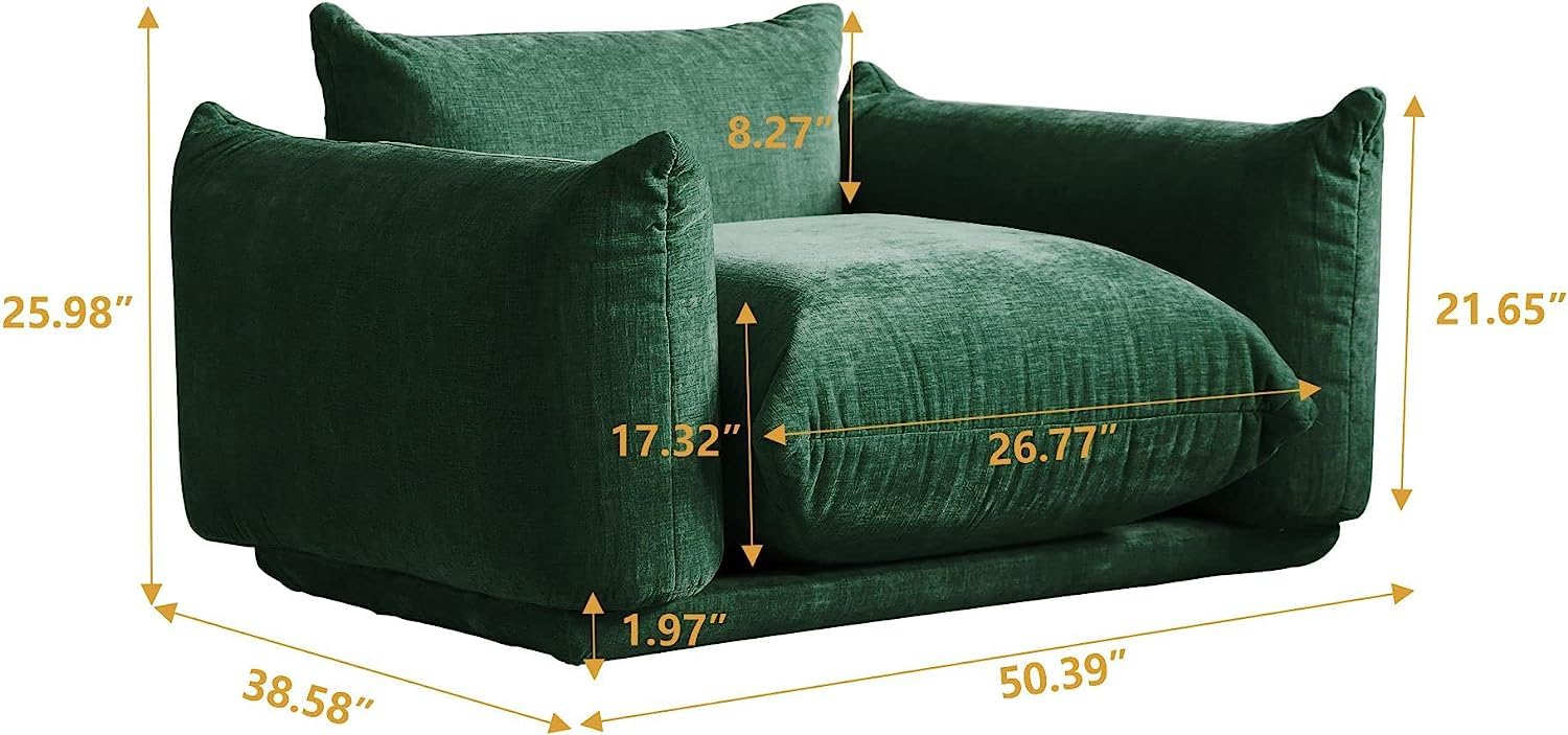 JACH Mid-Century Modern Comfy Sofa Couch with Thick Cushion, Chenille Single Accent Chair Deep Seat Couches, 50" Plush Sofas Furniture for Small Spaces Living Room Bedroom Office Apartment, Green