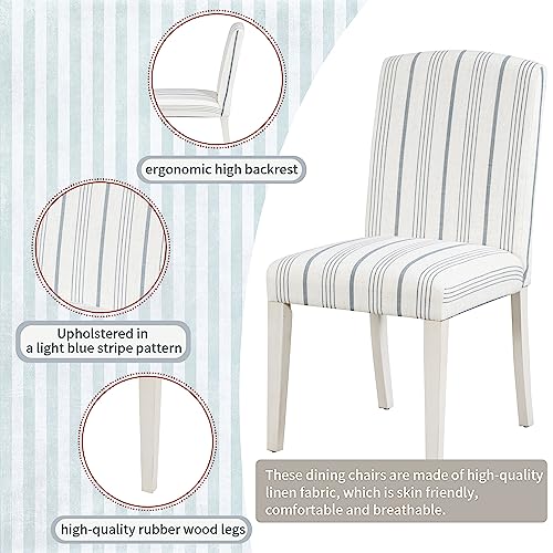 Merax Round Dining Room Table and Chairs Set of 4 Farmhouse Rustic Round Dining Table Set 5 Piece Wood Kitchen Table and 4 Upholstered Chairs with Striped Fabric for Dining Room