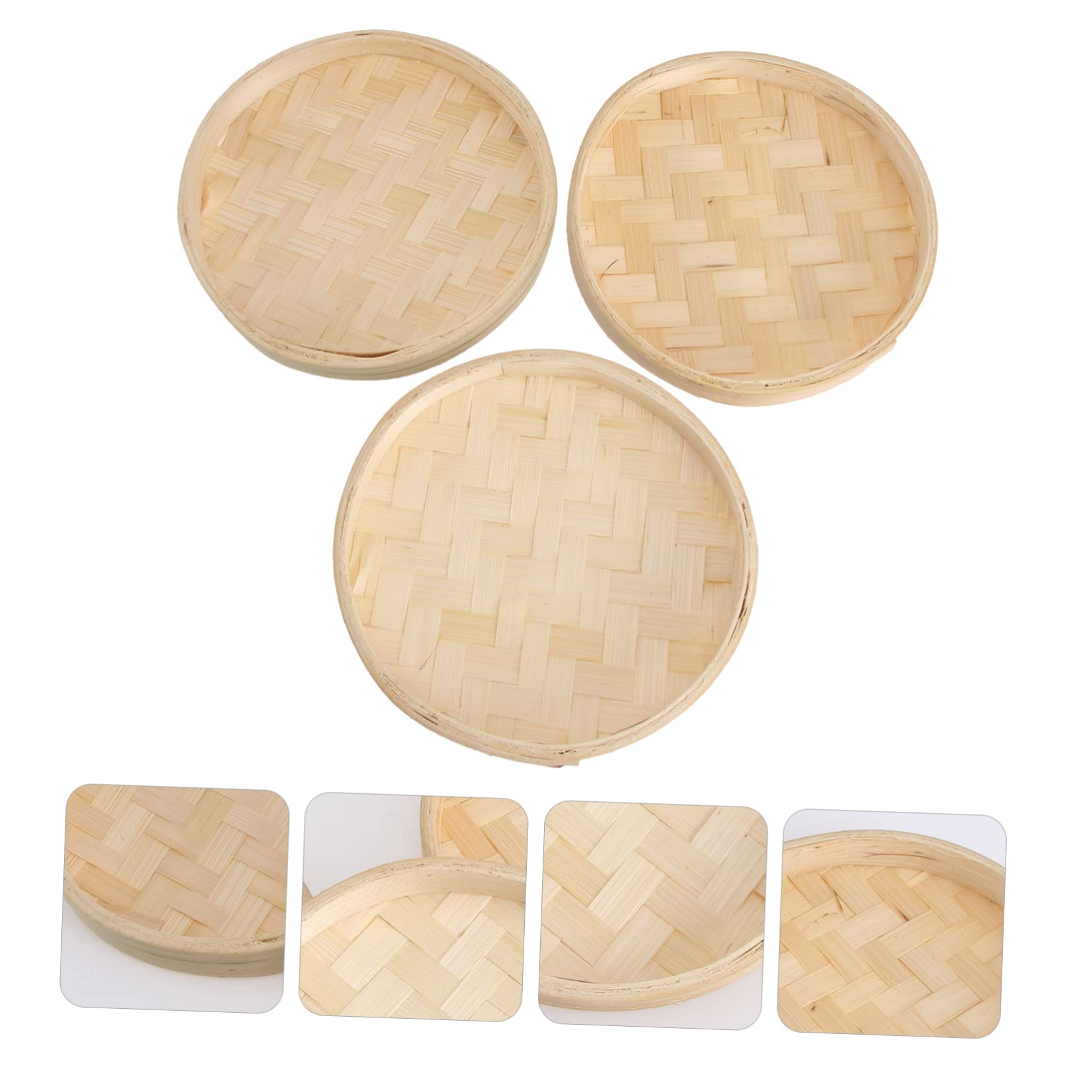 JEWEDECO Desk Topper 3pcs Bamboo Dustpan Wicker Bamboo Sieve Tablescape Decor