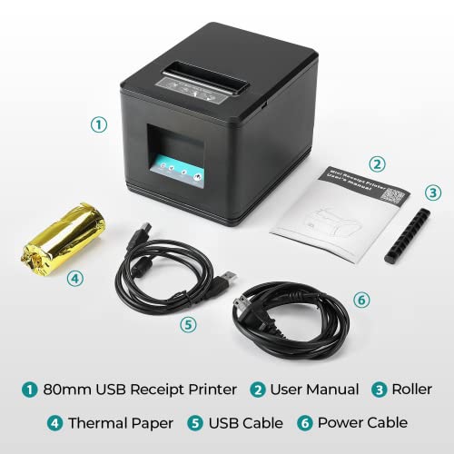 MUNBYN 80mm USB Receipt Printer, POS Printer with Auto Cutter ESC/POS Command Support Windows(Only USB Interface)