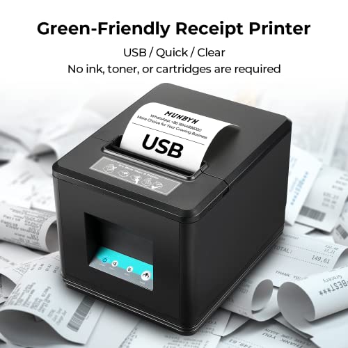 MUNBYN 80mm USB Receipt Printer, POS Printer with Auto Cutter ESC/POS Command Support Windows(Only USB Interface)