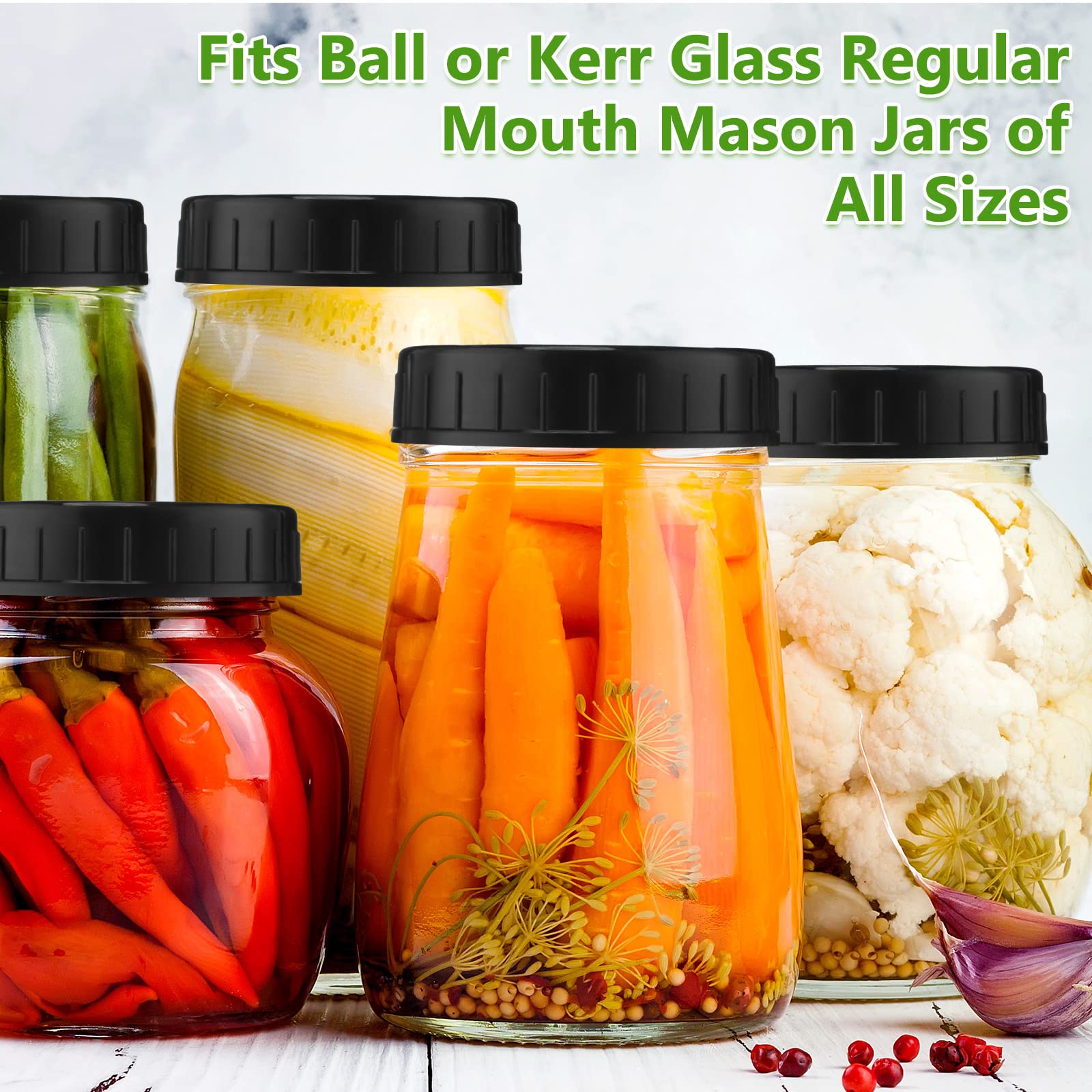 Inbagi 60 Pcs Plastic Canning Jars Lids Bulk Black Mason Jar Lids Reusable Canning Jar Lids Regular Mouth Leakproof Storage Cap with Silicone Ring for Mason Jar Canning Jar and More(70 mm Diameter)