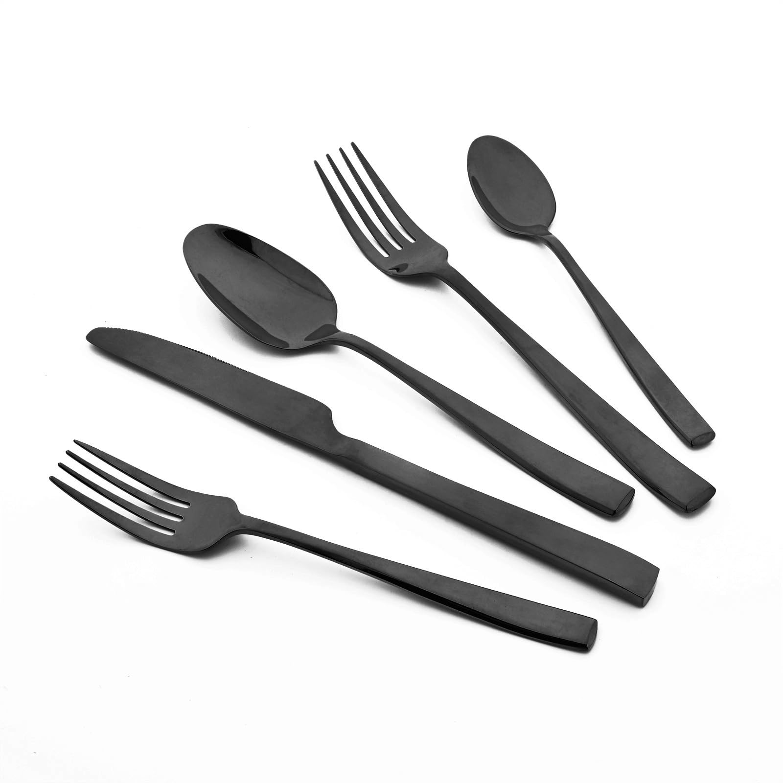 Snplowum 20-piece Black Cutlery Set, 18/10 Stianless Steel Silverware Heavy Duty Tableware Set Include Dinner Knife/Fork/Spoon, Service For 4, Mirror Polish