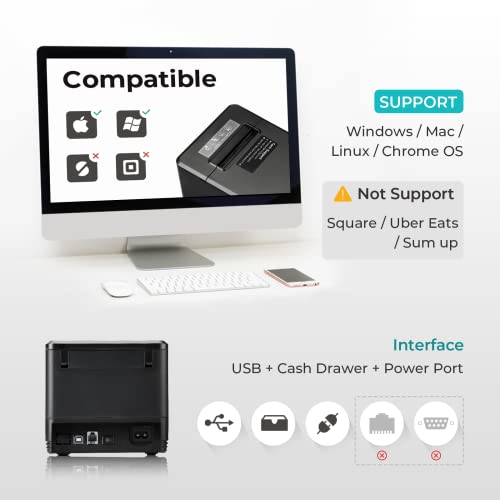MUNBYN 80mm USB Receipt Printer, POS Printer with Auto Cutter ESC/POS Command Support Windows(Only USB Interface)