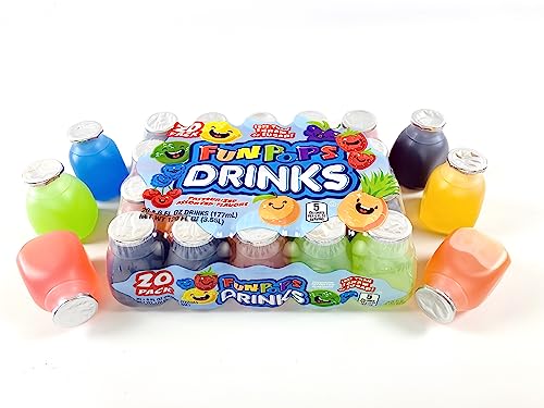 Fun Pops Kids Juice Drink Variety Pack, 6-Ounce 20-Pack, Less Than 1gm Sugar, Flavors Kids Love
