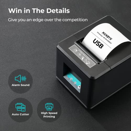 MUNBYN 80mm USB Receipt Printer, POS Printer with Auto Cutter ESC/POS Command Support Windows(Only USB Interface)