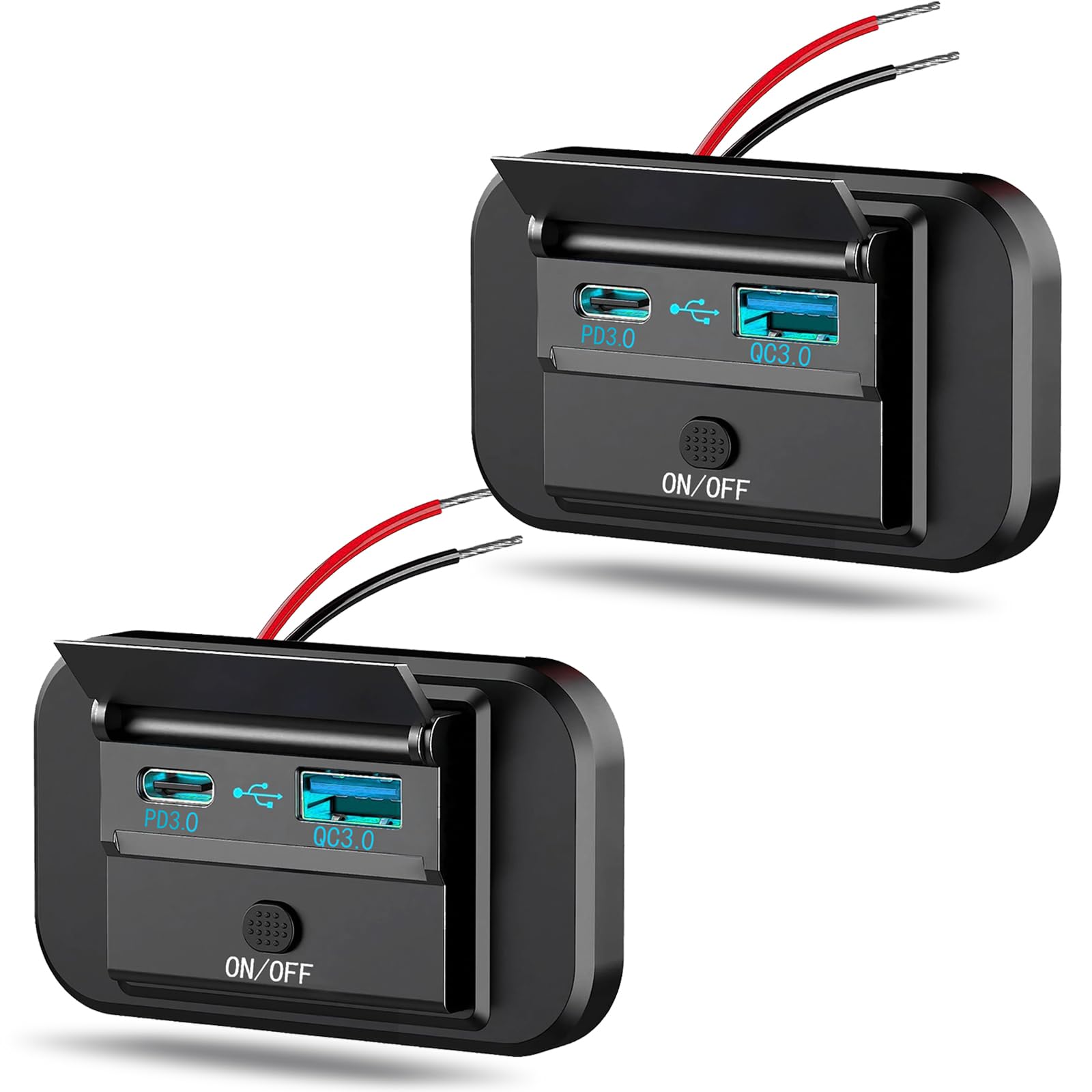 2PCS 12V RV USB Outlet with Power Switch, Vadaxx 54W Dual PD3.0 Type-C & Quick Charge QC3.0 USB-A Port Panel Wall Mount Cap, Car USB Socket Charger Adapter for RV Marine Boat Bus ATV Motorcycle Truck