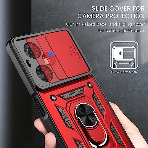Dretal for OnePlus Nord N30 5G Case, with Stand Kickstand Ring and Camera Cover with Tempered Glass Screen Protector, Military Grade Shockproof Protective Cover for OnePlus N30 5G(Red)