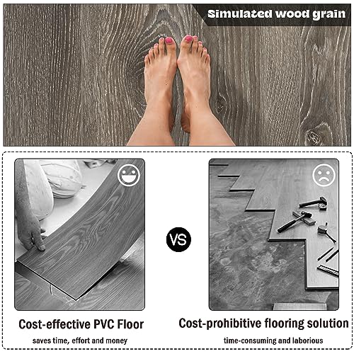 Oxdigi Peel and Stick Floor Tile 36" x 6"x 12 Packs/ 18 Sq.Ft, Thicken Wood Plank Flooring Self-Adhesive Waterproof for Kitchen Living Room RV, Easy DIY Floor Stickers, Sepia