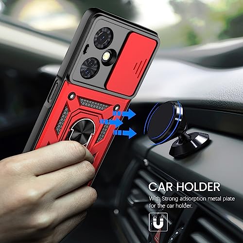 Dretal for OnePlus Nord N30 5G Case, with Stand Kickstand Ring and Camera Cover with Tempered Glass Screen Protector, Military Grade Shockproof Protective Cover for OnePlus N30 5G(Red)