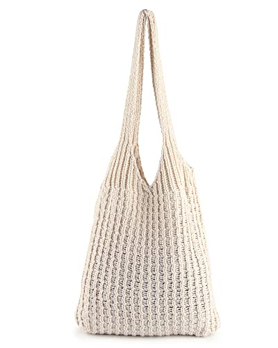 ENBEI Women's Shoulder Handbags Hand crocheted Bags large Shoulder Shopping Bag tote bag aesthetic cute tote bags (White)
