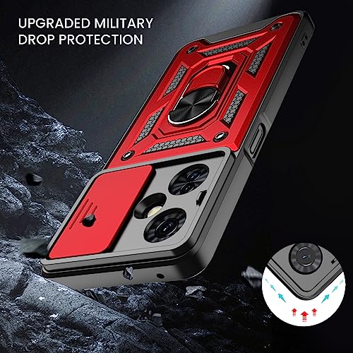 Dretal for OnePlus Nord N30 5G Case, with Stand Kickstand Ring and Camera Cover with Tempered Glass Screen Protector, Military Grade Shockproof Protective Cover for OnePlus N30 5G(Red)