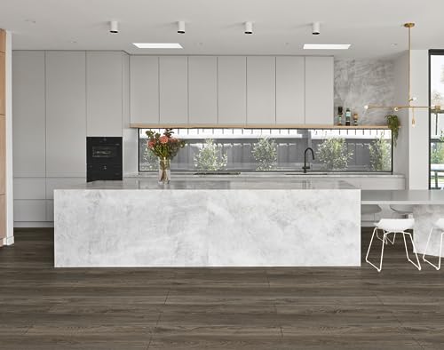 Oxdigi Peel and Stick Floor Tile 36" x 6"x 12 Packs/ 18 Sq.Ft, Thicken Wood Plank Flooring Self-Adhesive Waterproof for Kitchen Living Room RV, Easy DIY Floor Stickers, Sepia