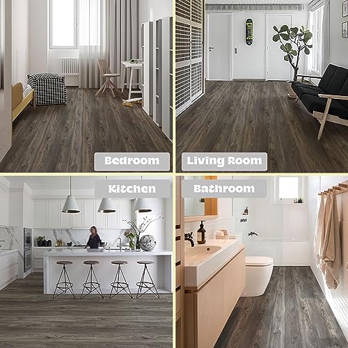Oxdigi Peel and Stick Floor Tile 36" x 6"x 12 Packs/ 18 Sq.Ft, Thicken Wood Plank Flooring Self-Adhesive Waterproof for Kitchen Living Room RV, Easy DIY Floor Stickers, Sepia