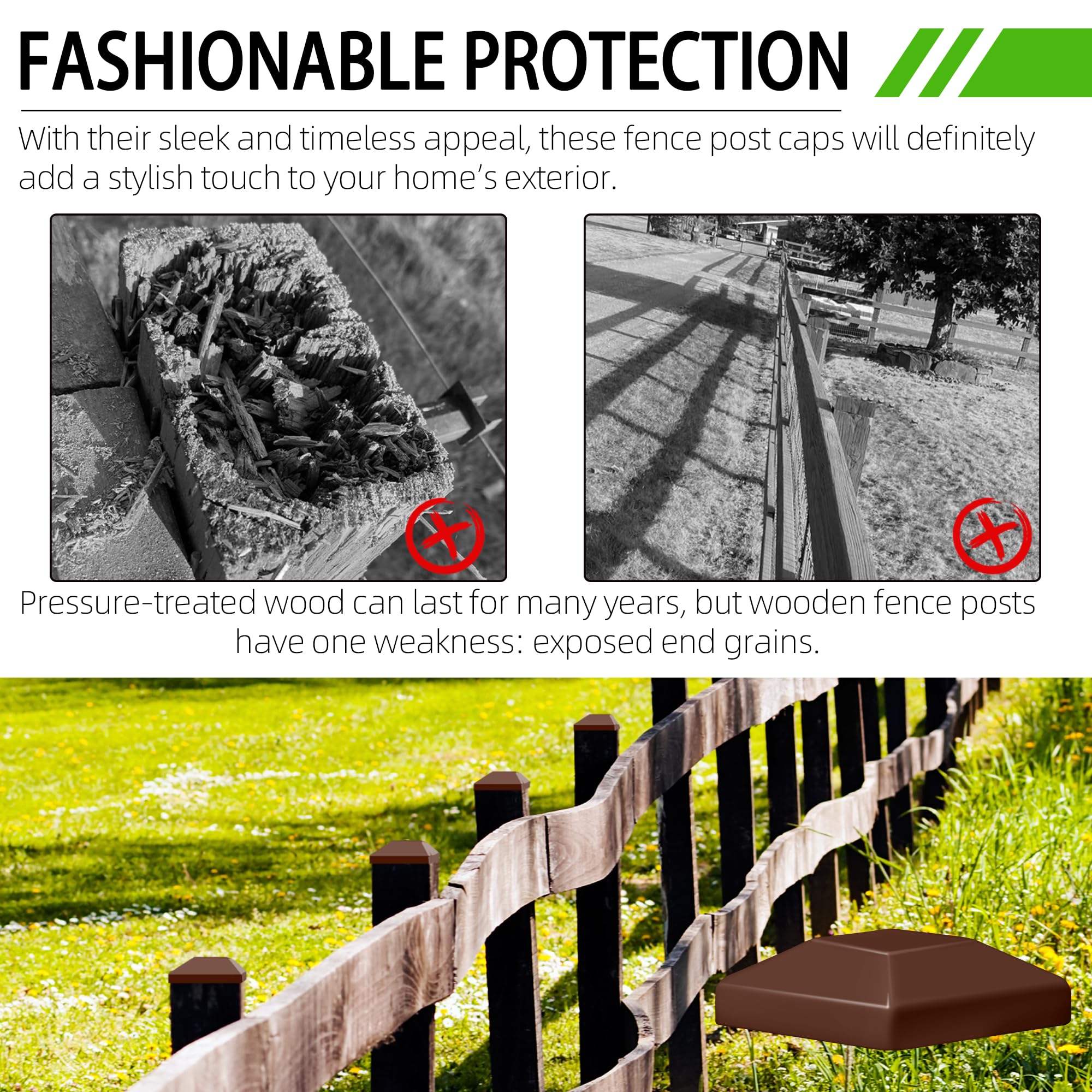 TonGass (24-Pack, Brown) 4"x4" (3 5/8") Wood Fence Post Caps - Wooden Fence Post Cover Deck Post Cap - Durable Plastic Water-Proof and UV-Proof - Protect Wooden Fence Poles from Cracking and Rotting