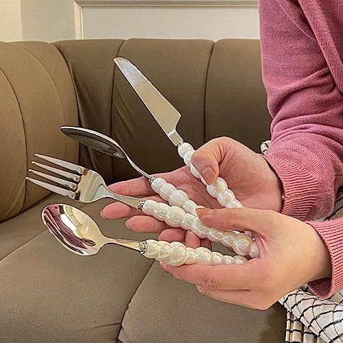 Europe Fashion Pearl Cutlery Set Stainless Steel Creativity Knife Gift Spoon Handle Ceramic Fork Tableware Set Flatware