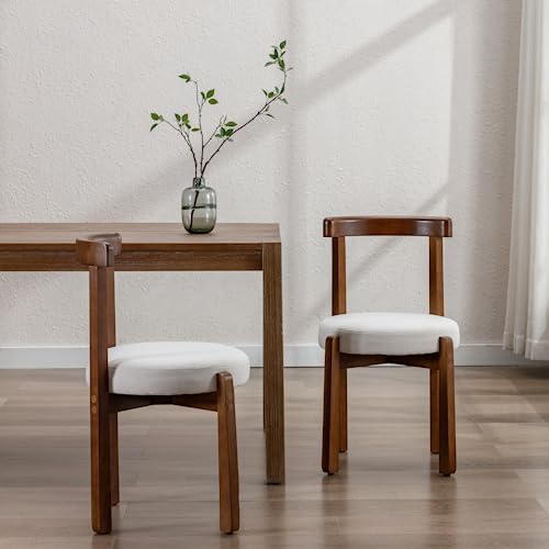 Ya-Home Dining Chairs Set of 2, Comfy Mid-Century Dining Room Chairs Upholstered Linen Fabric Side Chair with Wooden Legs Backrest for Dining Room Living Room, Beige
