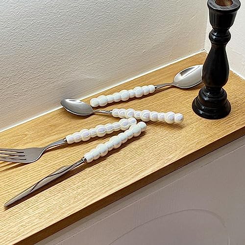 Europe Fashion Pearl Cutlery Set Stainless Steel Creativity Knife Gift Spoon Handle Ceramic Fork Tableware Set Flatware