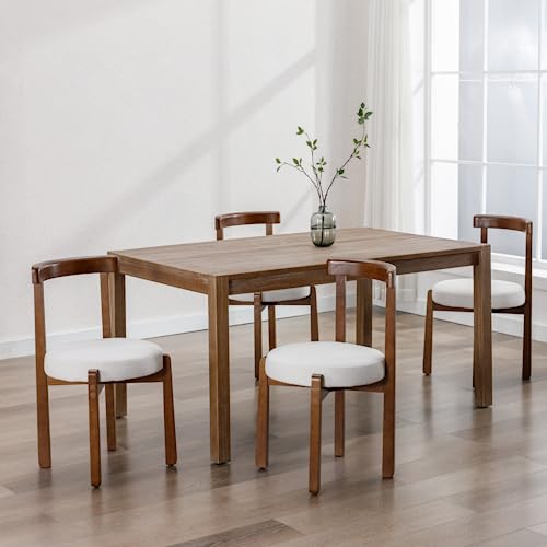 Ya-Home Dining Chairs Set of 2, Comfy Mid-Century Dining Room Chairs Upholstered Linen Fabric Side Chair with Wooden Legs Backrest for Dining Room Living Room, Beige