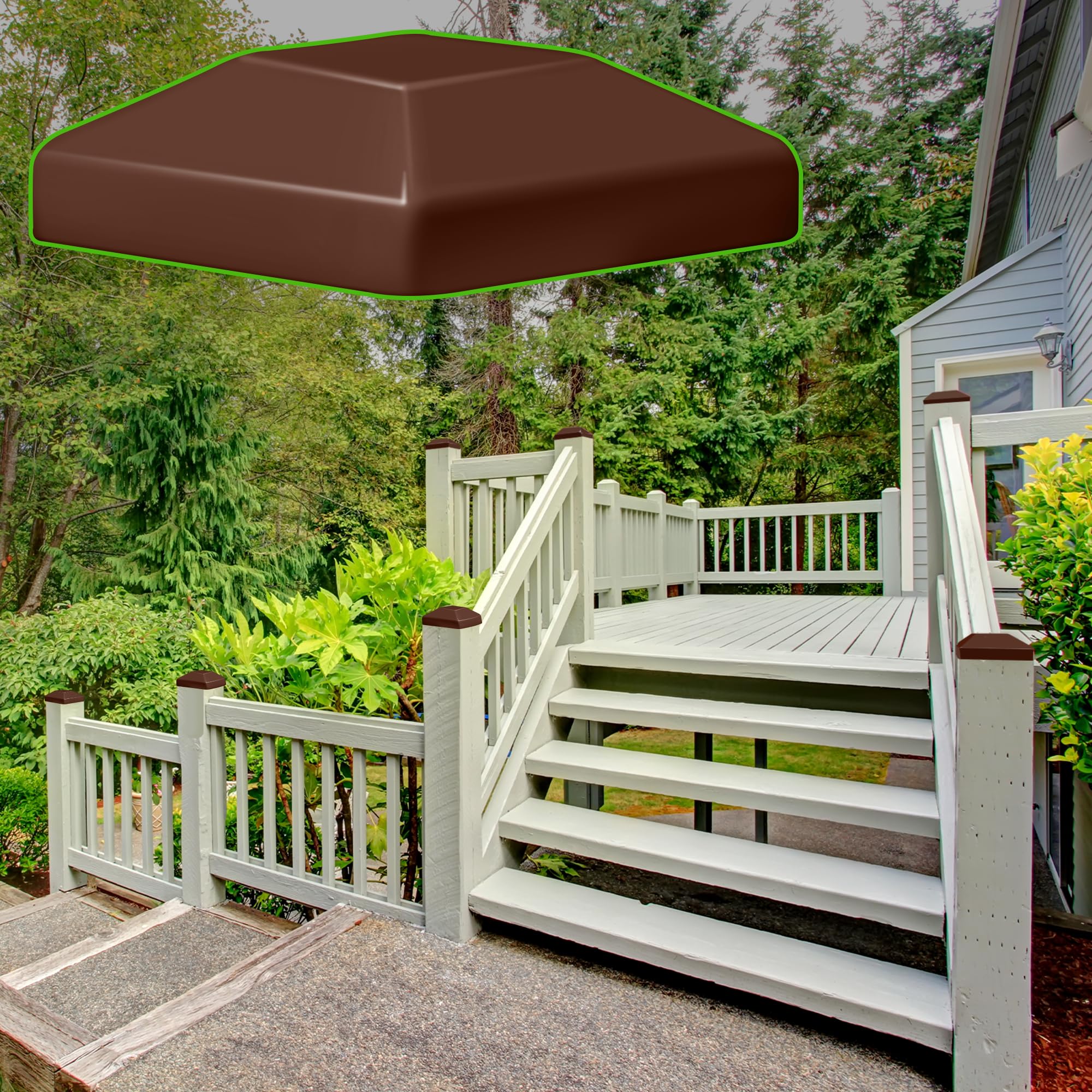TonGass (24-Pack, Brown) 4"x4" (3 5/8") Wood Fence Post Caps - Wooden Fence Post Cover Deck Post Cap - Durable Plastic Water-Proof and UV-Proof - Protect Wooden Fence Poles from Cracking and Rotting