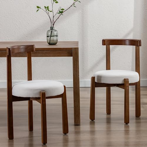 Ya-Home Dining Chairs Set of 2, Comfy Mid-Century Dining Room Chairs Upholstered Linen Fabric Side Chair with Wooden Legs Backrest for Dining Room Living Room, Beige