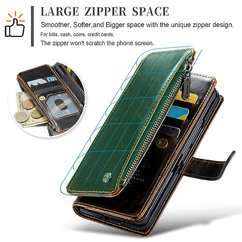 CaseMe for Samsung Galaxy Z Fold 5 Case with S Pen Holder, Z Fold 5 Wallet Case with Card Holder for Women Men, RFID Blocking Kickstand Zipper Shockproof Phone Case for Galaxy Fold 5, Luxury Coffee