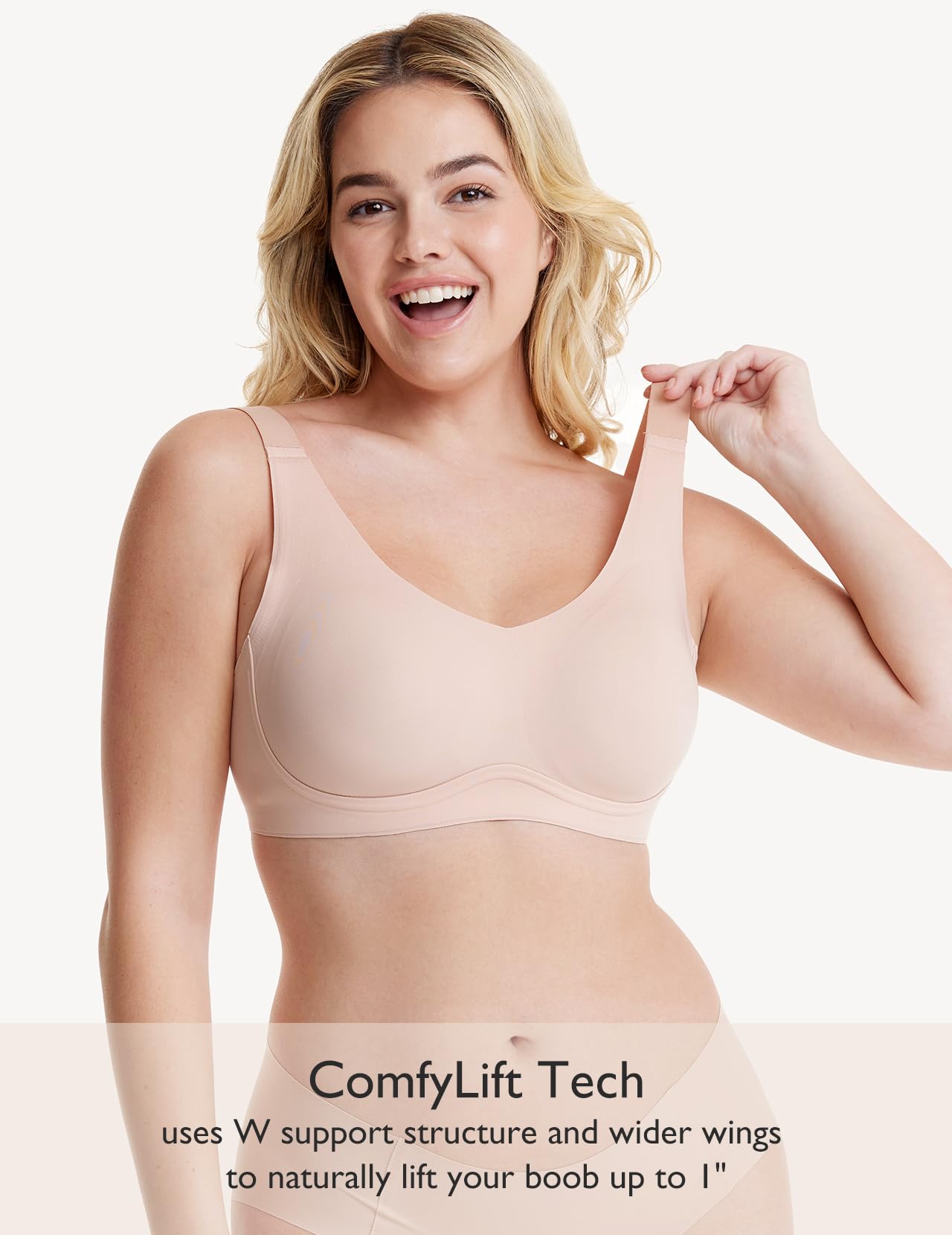COMFELIE Wireless Bra with Support B-E Cups, Lightly Lined Zero Gravity Sculpt No Spillage Seamless T-Shirt Bra EB063