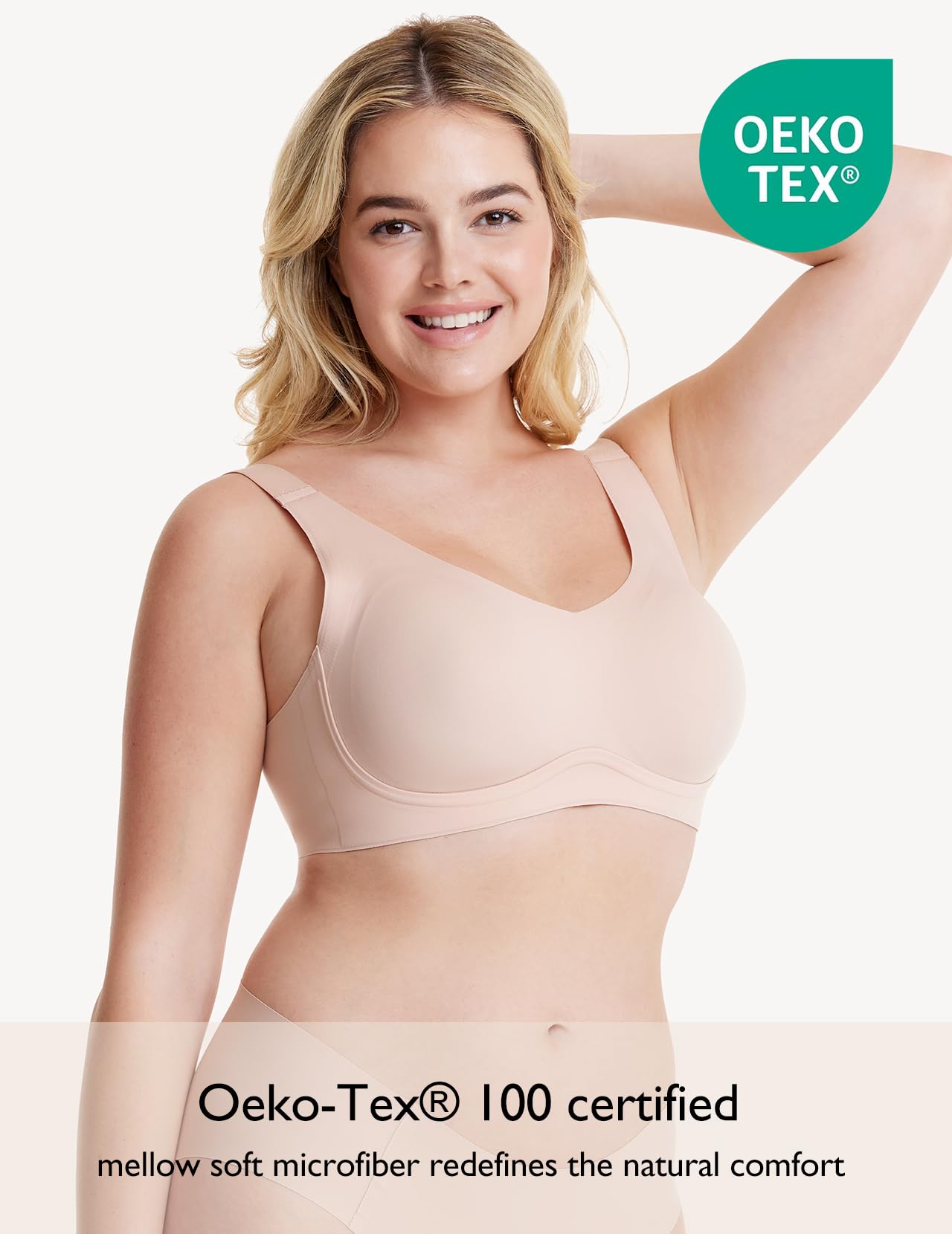 COMFELIE Wireless Bra with Support B-E Cups, Lightly Lined Zero Gravity Sculpt No Spillage Seamless T-Shirt Bra EB063