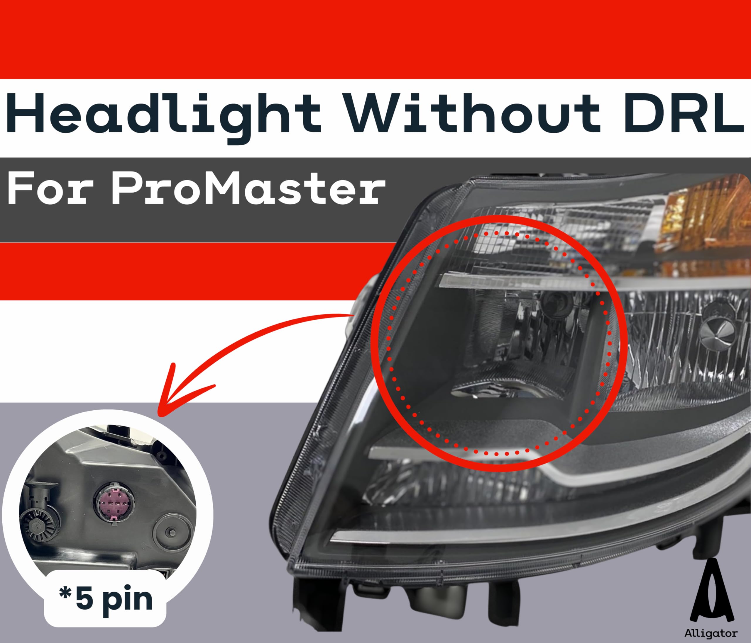 ALLIGATOR AUTO LIGHTS Headlight Assembly Set Pair Replacement for Ram 2014 2015 2016 2017 2018 2019 2020 2021 2022 ProMaster 2500, DOT/SAE Compliant,Halogen Headlights with Bulbs, Left & Right Side