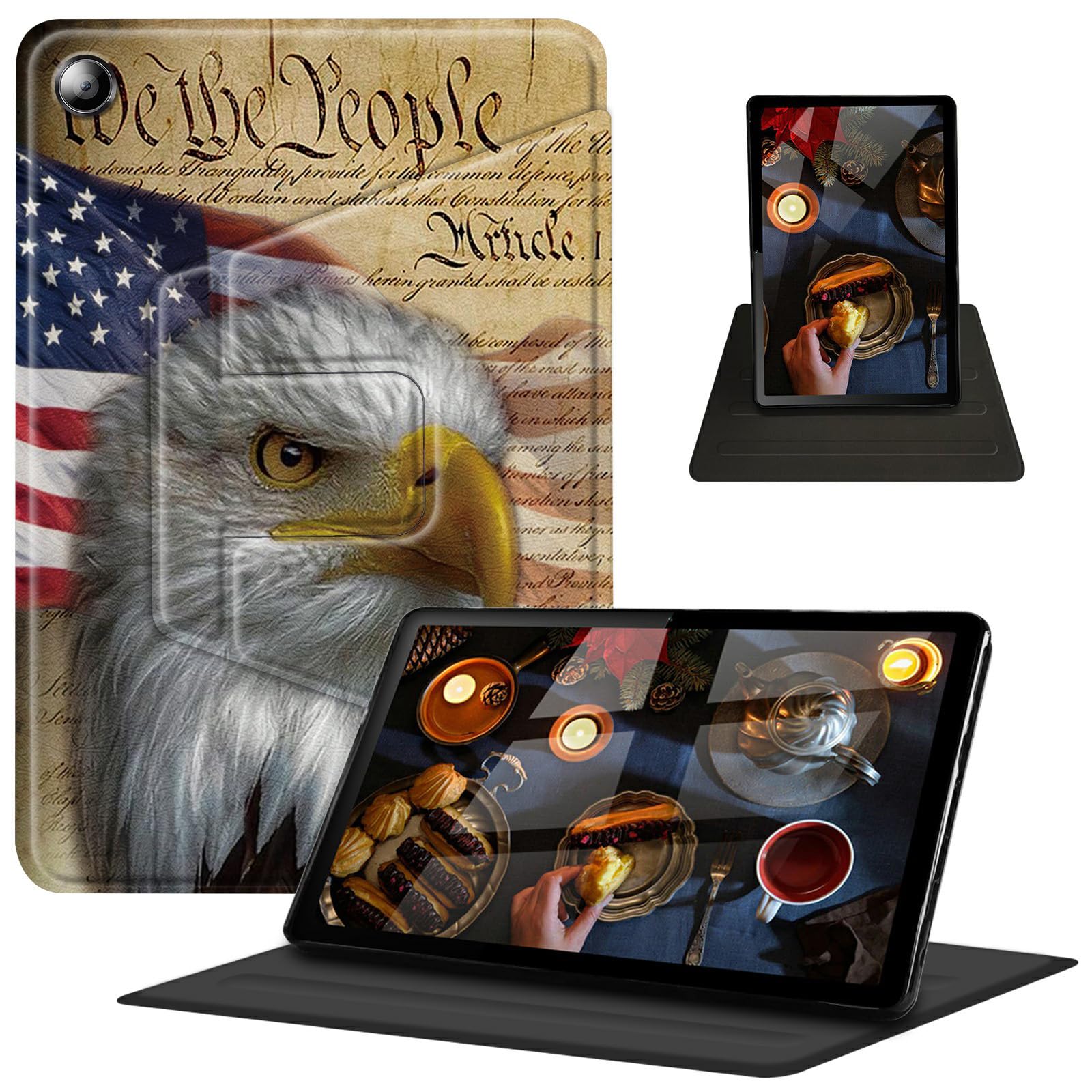Case for Samsung Galaxy Tab A8 10.5 Inch 2022 (SM-X200/SM-X205/SM-X207) 360 Degree Rotating Swivel Stand PU Leather Cover with Auto Wake Sleep, USA Flag Eagle Constitution