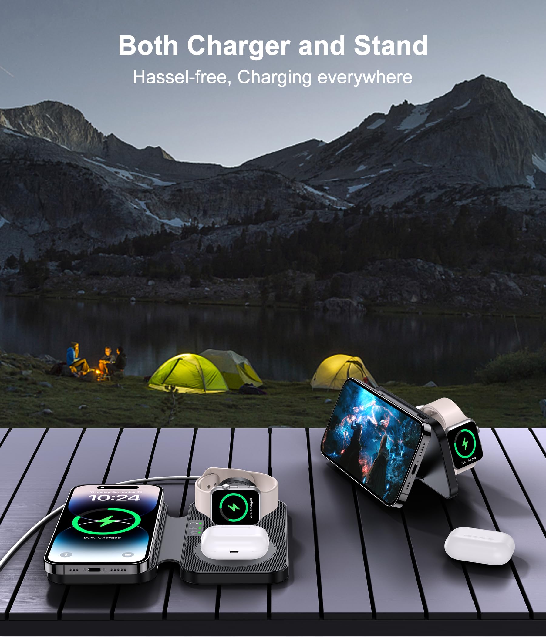 3 in 1 Charging Station for Multiple Devices Apple, XooFly Wireless Magnetic Travel Charger for Multiple Devices, Phone Charger Pad for iPhone 15 14 13 12 Pro Max Plus Mini, iWatch, Wireless Earbuds