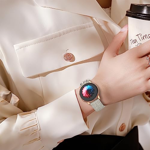Leopard Engraved Bands Compatible with Samsung Galaxy Watch 6/5/Watch 4 40mm 44mm for Women, Samsung Galaxy Watch 5 Pro 45mm/Galaxy Active 2/Galaxy Watch 3, 20mm Soft Silicone Replacement Sport Strap