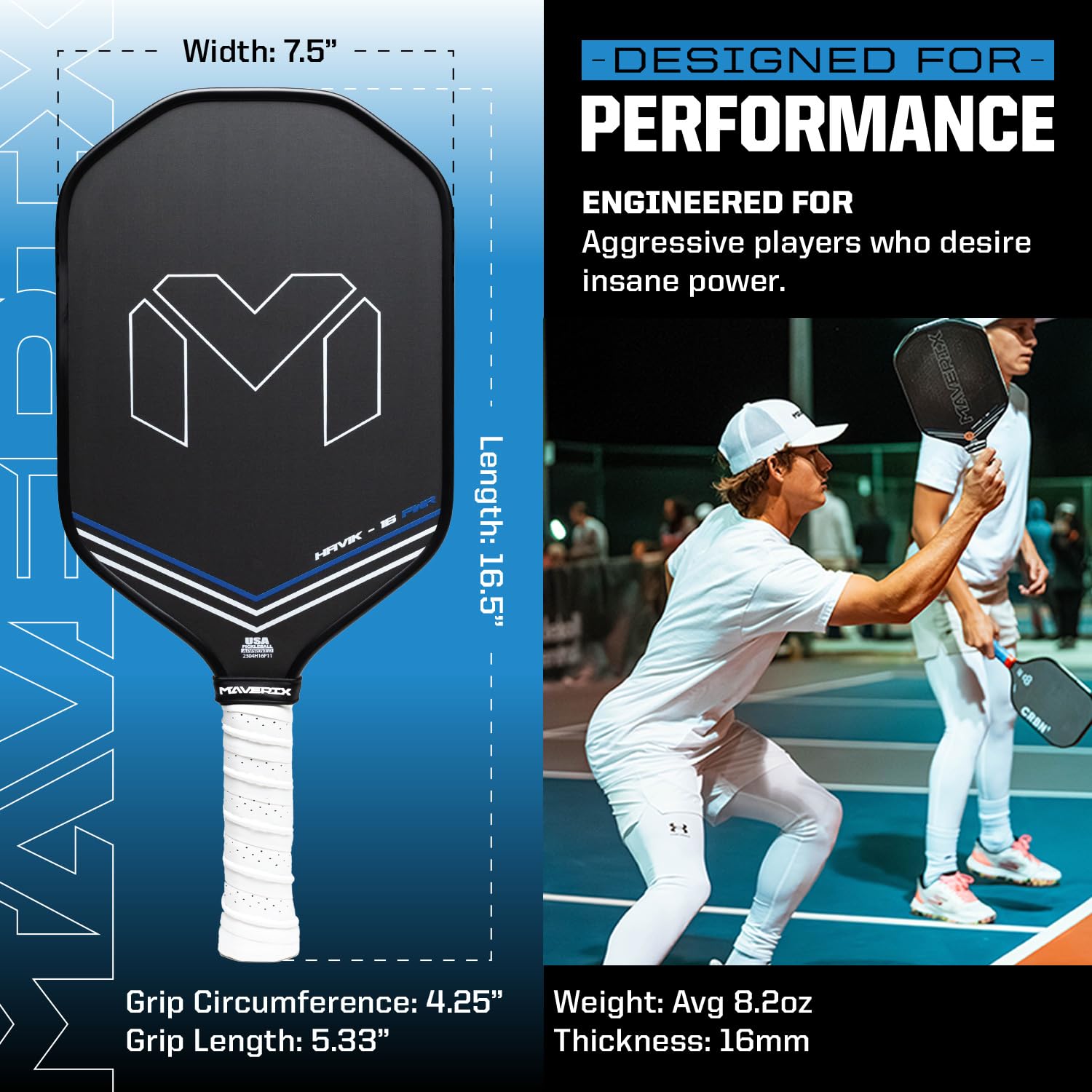Maverix Havik -16 Professional Carbon Fiber Pickleball Paddle | Ultimate Power, Spin, and Control | Raw Carbon Fiber Design with Cover |