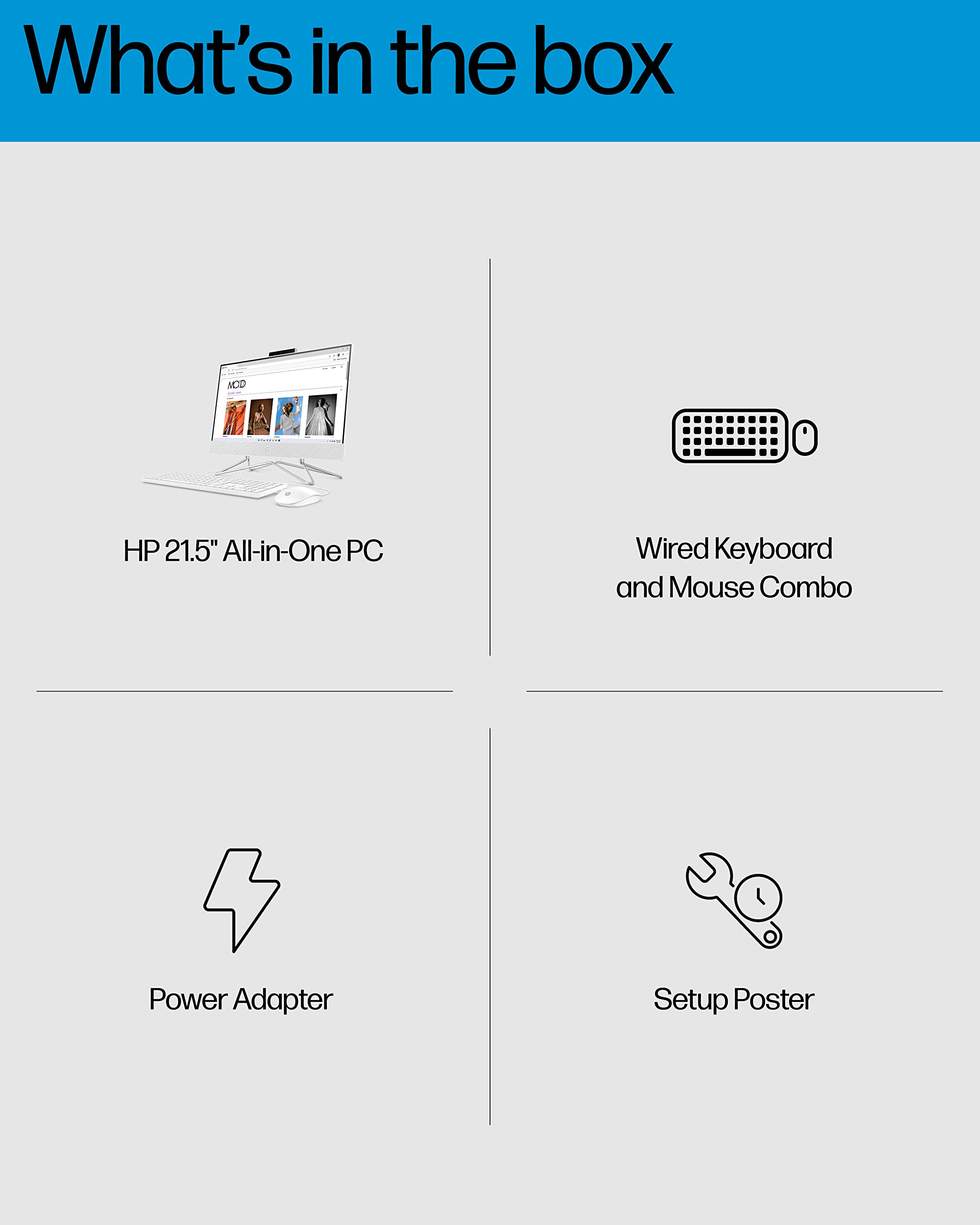 HP All-in-One PC Desk Computer, 21.5" Full HD Micro-Edge Display, AMD Ryzen 3 Processor, AMD Radeon Graphics, 8GB SDRAM, 256GB SSD, Windows11 Home OS, Bluetooth, and Wi-Fi (22-dd0032) (Renewed)
