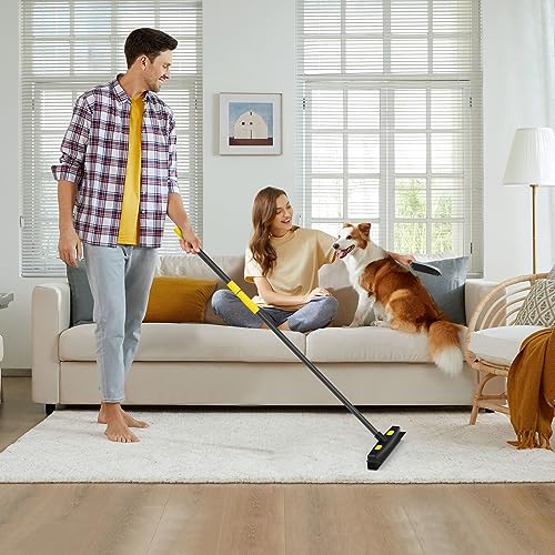 Sunally Rubber Broom Pet Hair Remover, Fur Remover Broom with Squeegee for Fluff Carpet, Hardwood Floor, Tile, Window, Black Yellow, includes Portable Lint Remover Brush and Broom Holder